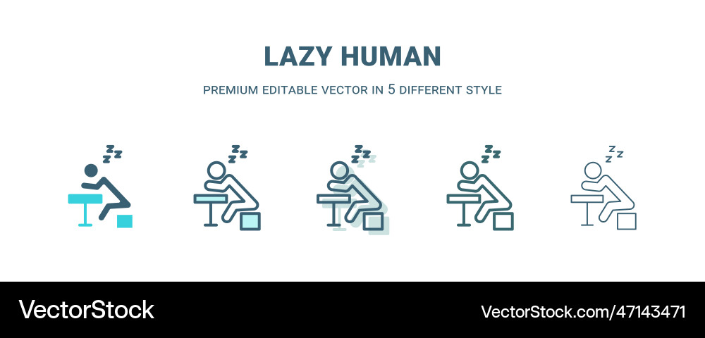 Lazy human icon in 5 different style outline Vector Image