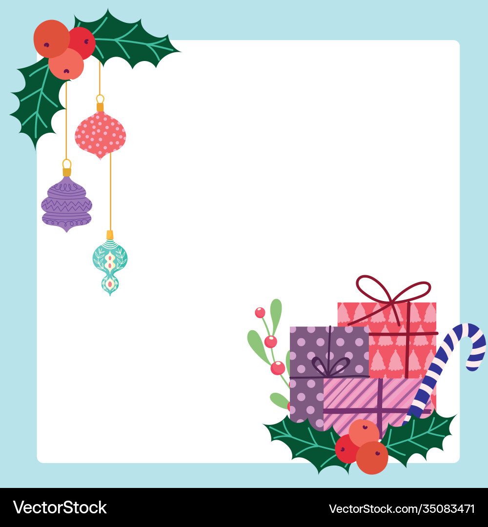 Merry christmas gift boxes candy cane and hanging Vector Image