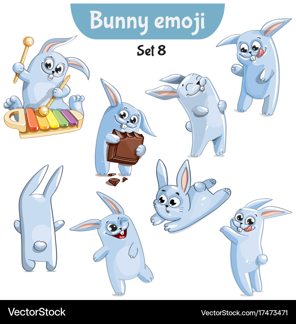 Set of cute rabbit characters 8 Royalty Free Vector Image