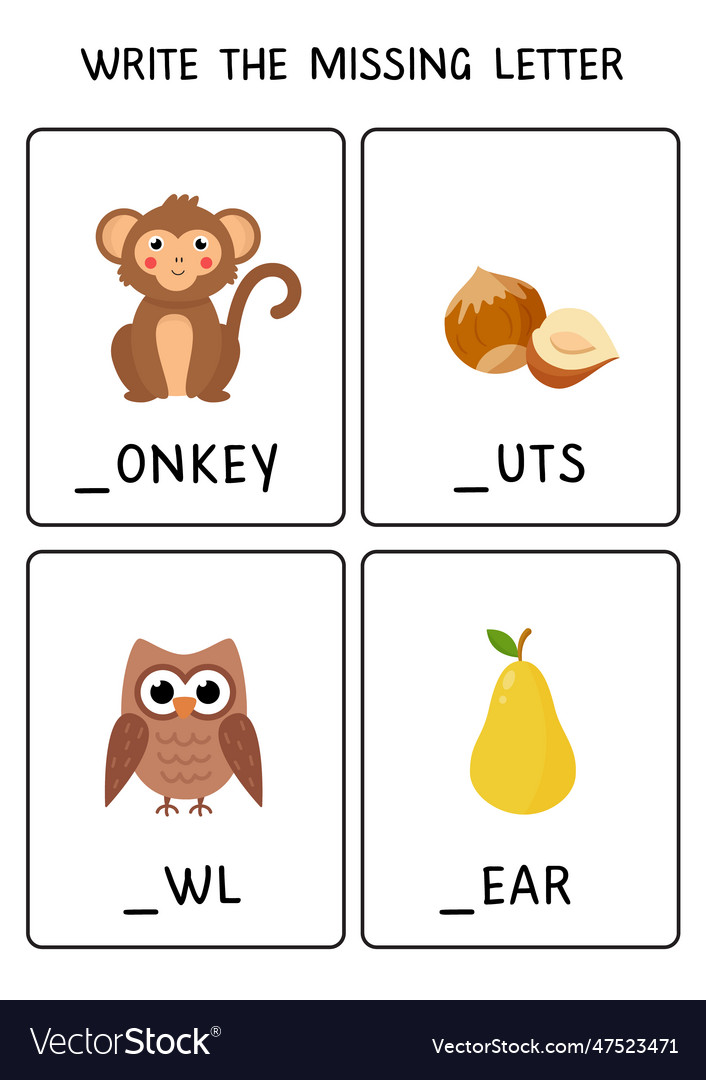 Write the missing letter abc worksheet Royalty Free Vector