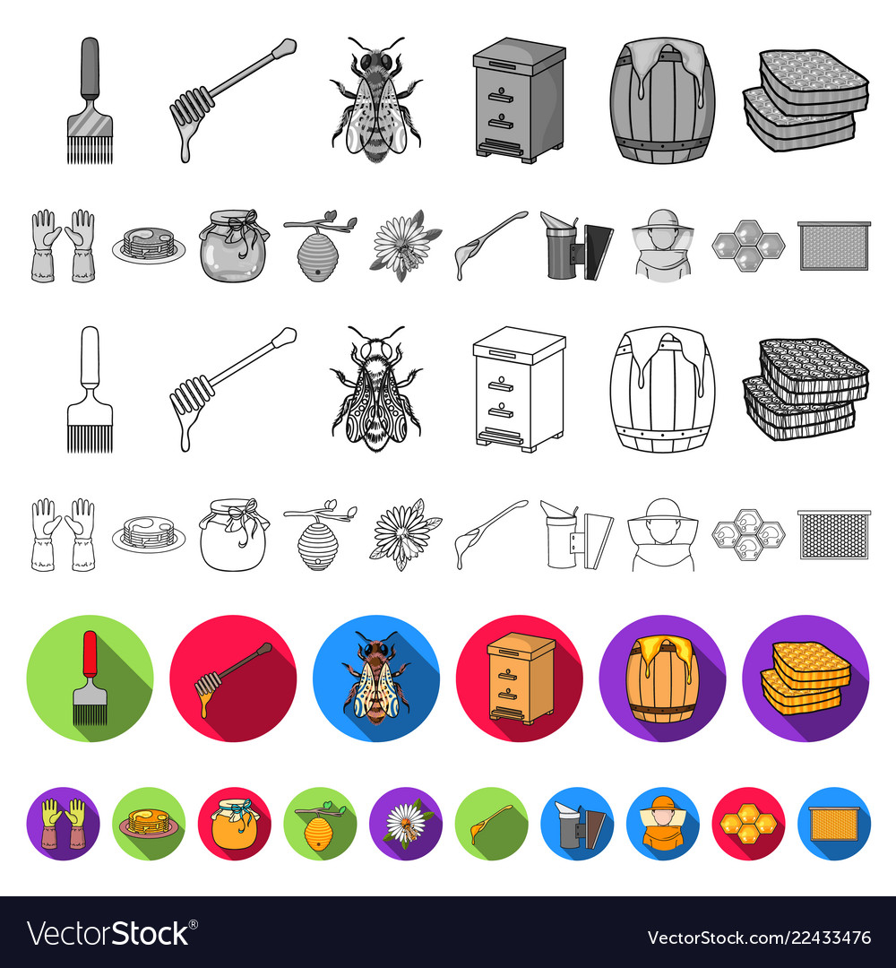 Apiary and beekeeping flat icons in set collection Apiary and beekeeping flat icons in set collection