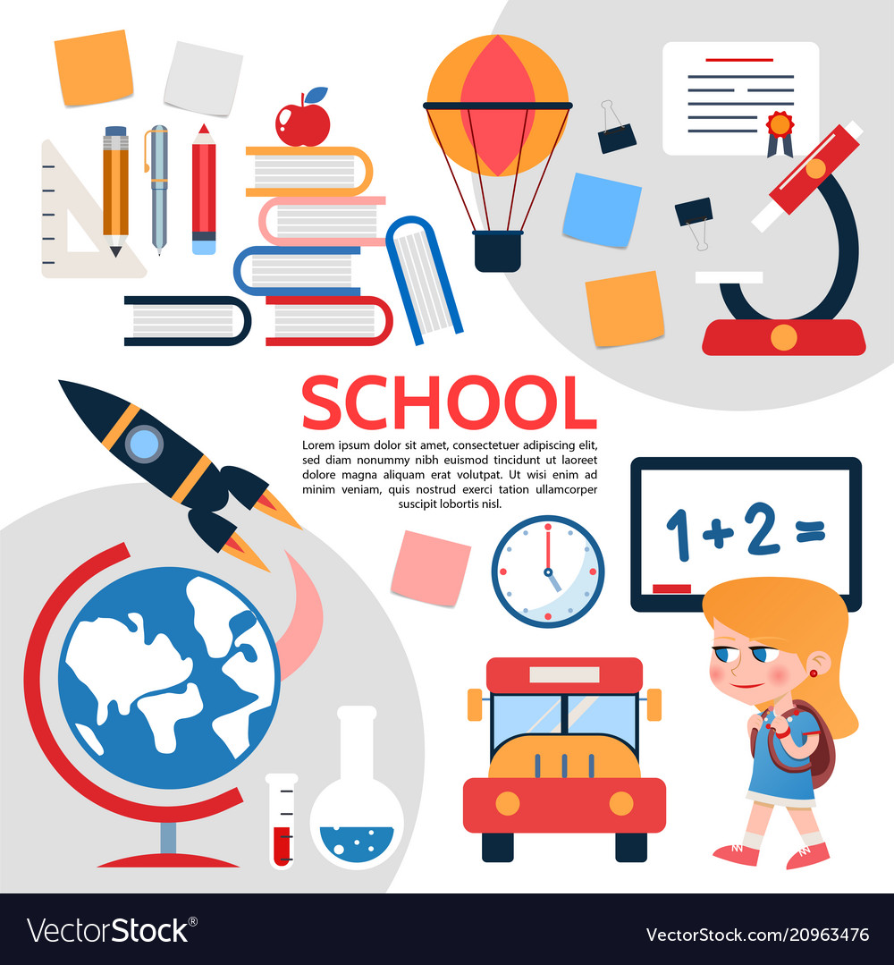 Flat school elements composition Royalty Free Vector Image
