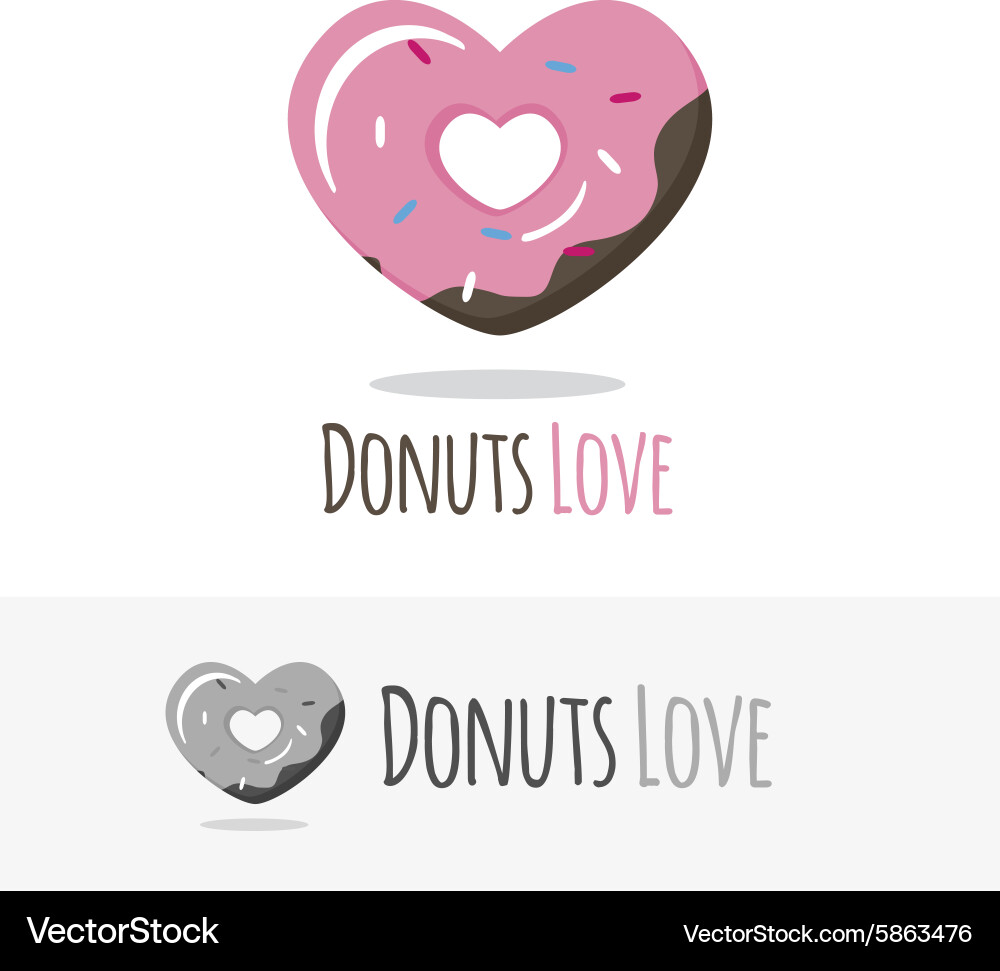 Glossy heart donut logotype sweets shop Royalty Free Vector