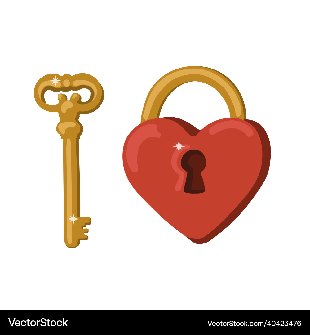 Golden key and heart shape lock isolated Vector Image