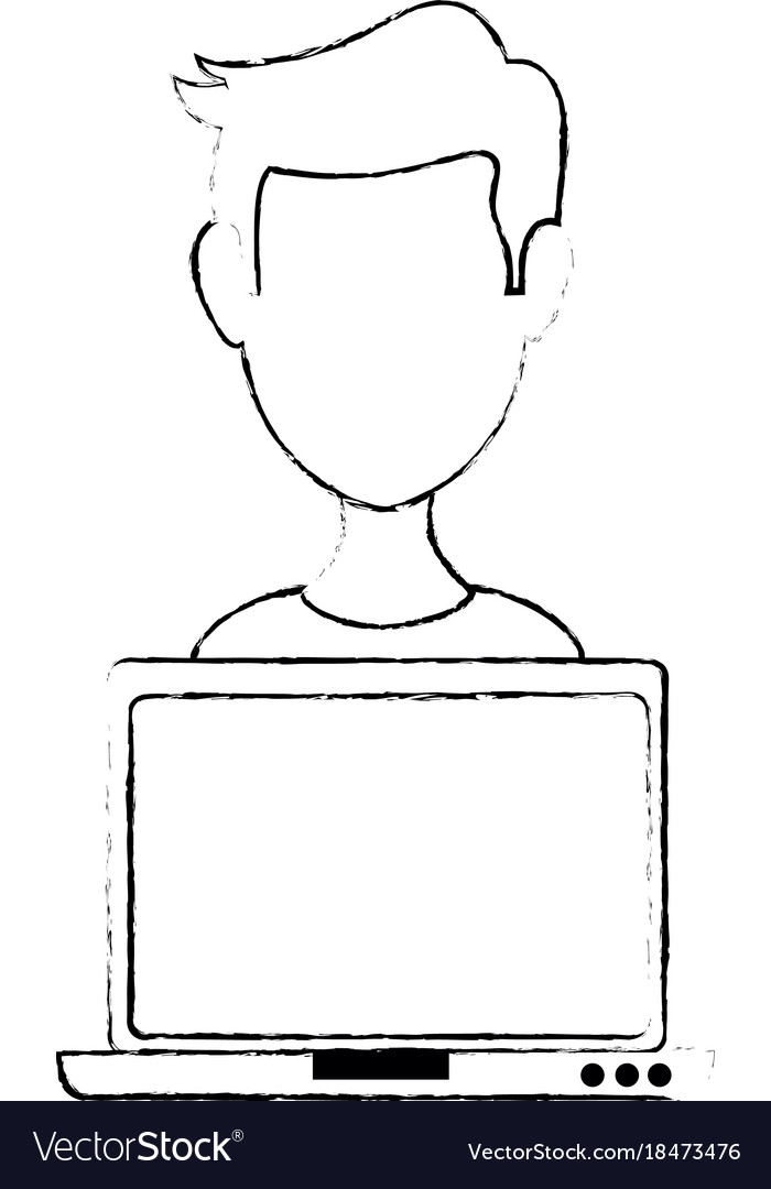 Laptop computer with user Royalty Free Vector Image