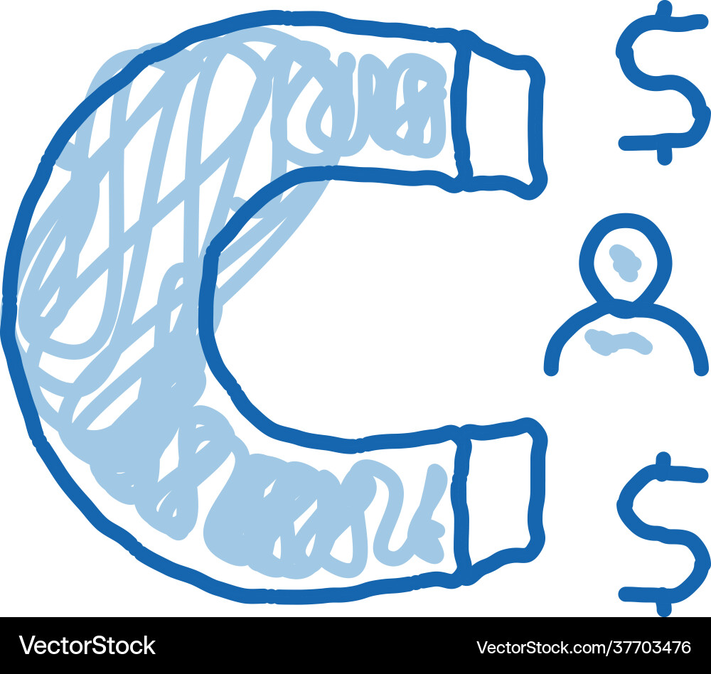 Magnet attracts money doodle icon hand drawn Vector Image