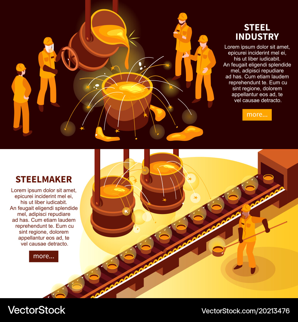 Steel industry isometric banners Royalty Free Vector Image