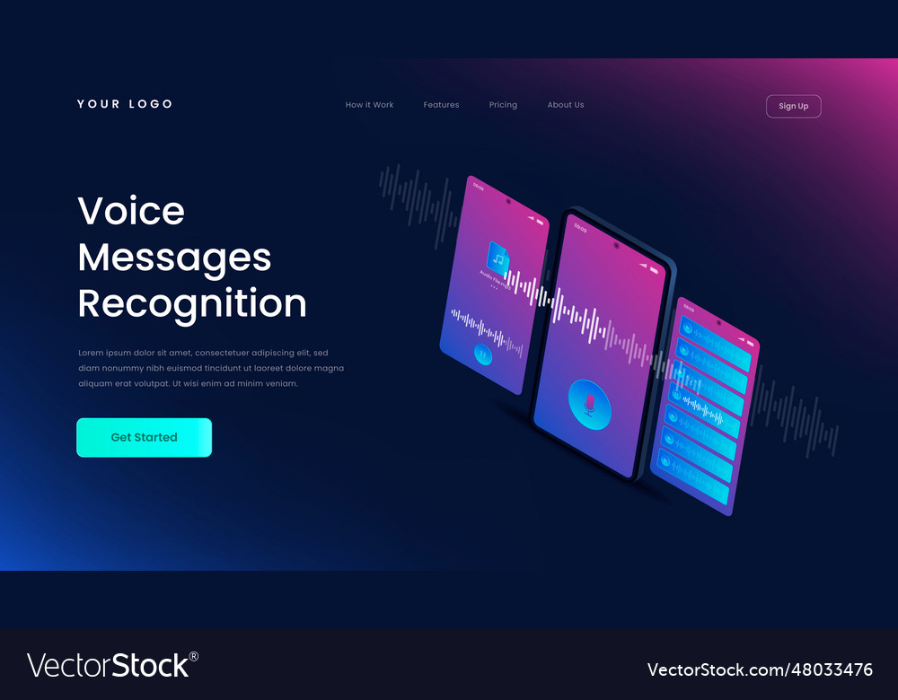 Template voice messages recognition landing page Vector Image Template voice messages recognition landing page Vector Image