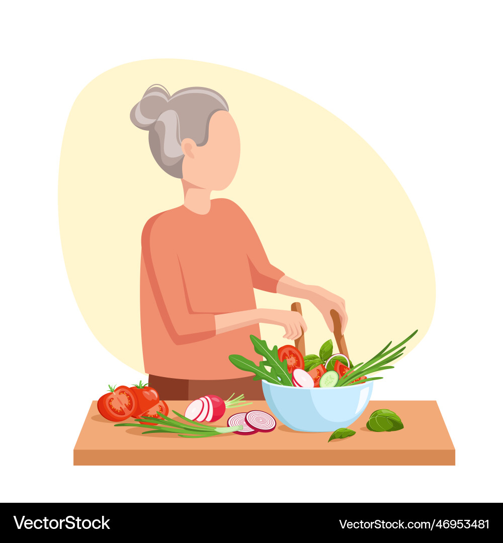 An elderly woman cooks Royalty Free Vector Image