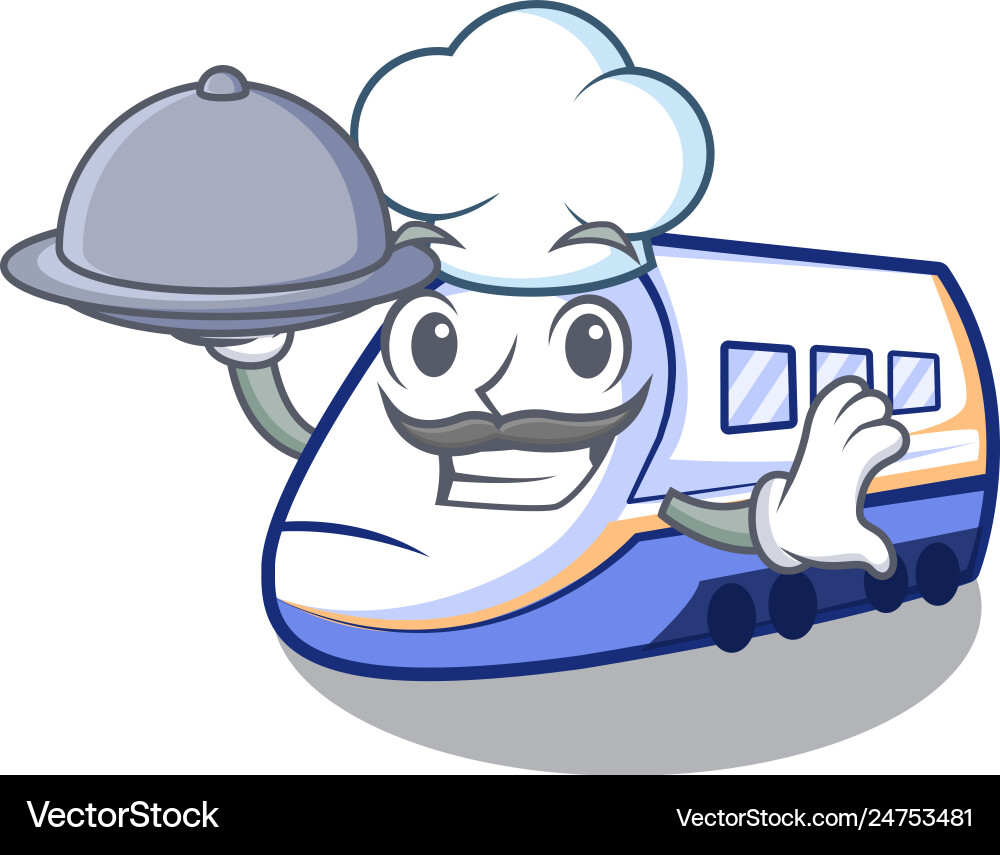 Chef with food shinkansen train isolated Vector Image