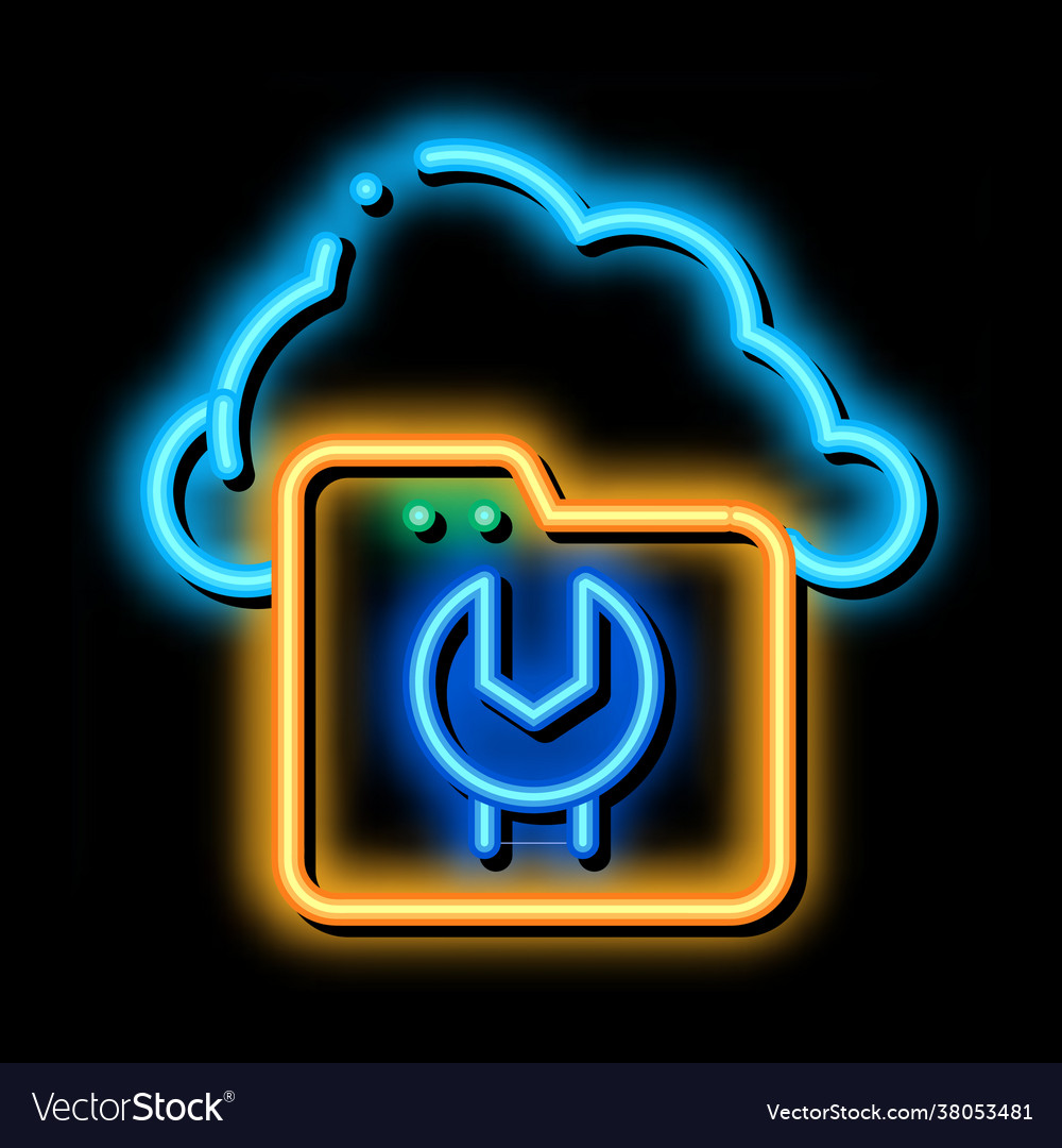 Fix cloud folder neon glow icon Royalty Free Vector Image