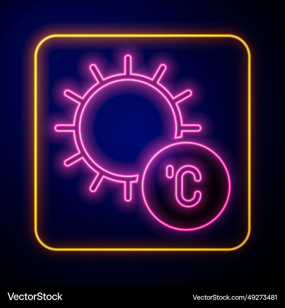 Glowing neon sun icon isolated on black background