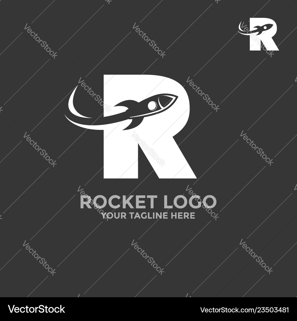 Rocket logo in letter r flies a rocket Royalty Free Vector