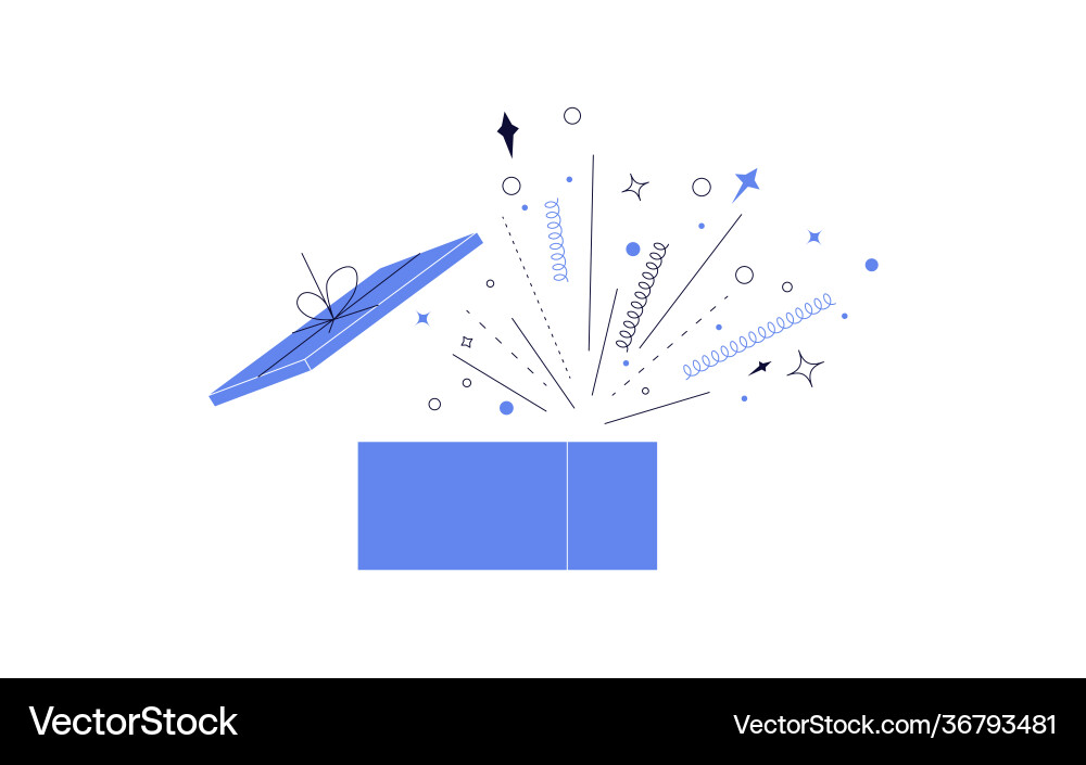 Wonder opened blue gift with fireworks surprise Vector Image