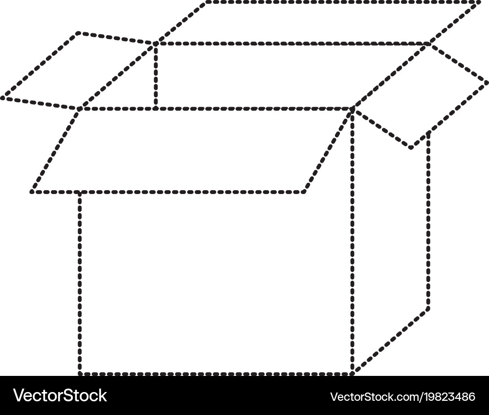 Big cardboard box opened in black dotted contour Vector Image