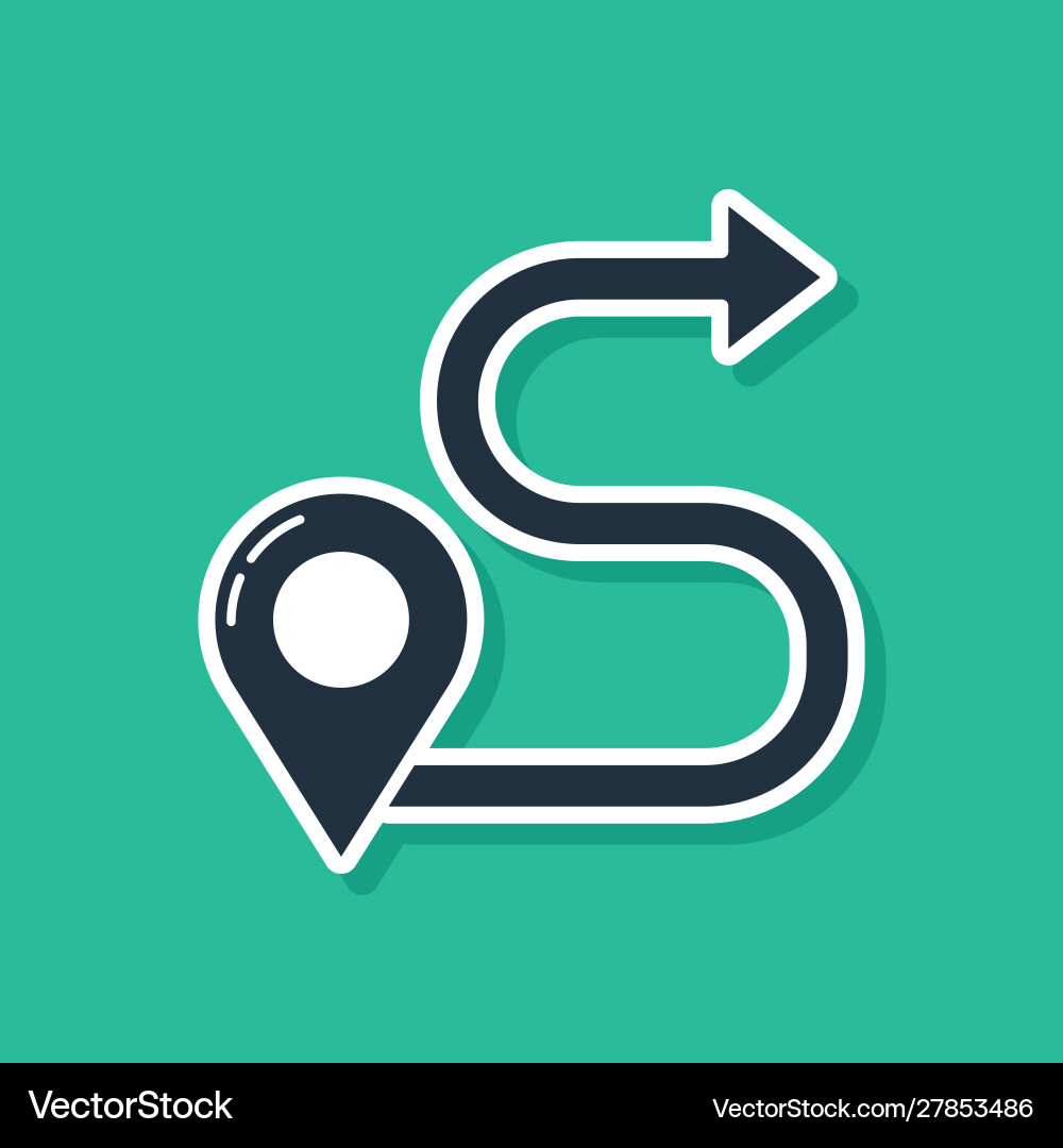 Blue route location icon isolated on green Vector Image