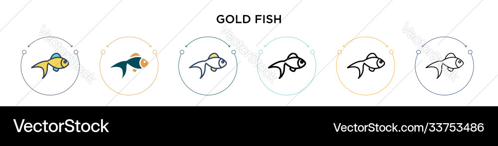 Gold fish icon in filled thin line outline Vector Image