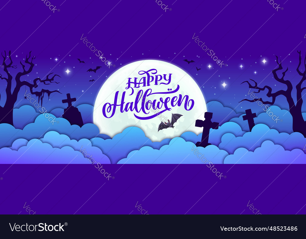 Halloween paper cut cemetery landscape mist clouds