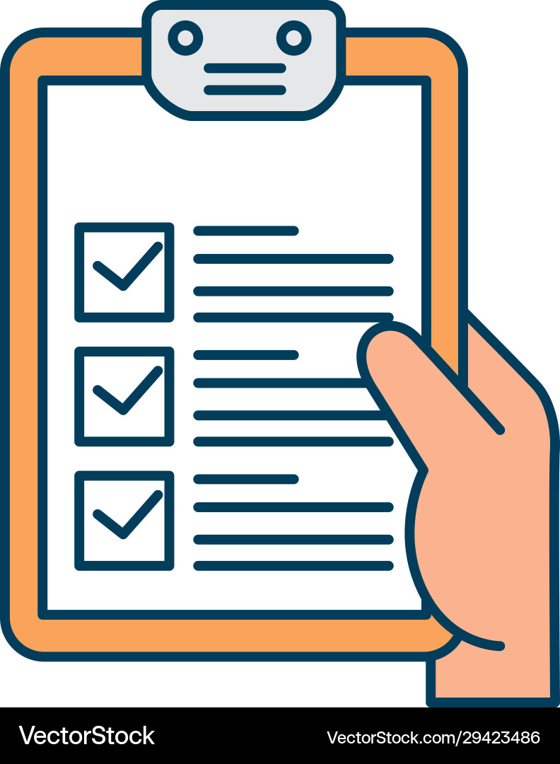 Hand and clipboard with paper document isolated Vector Image