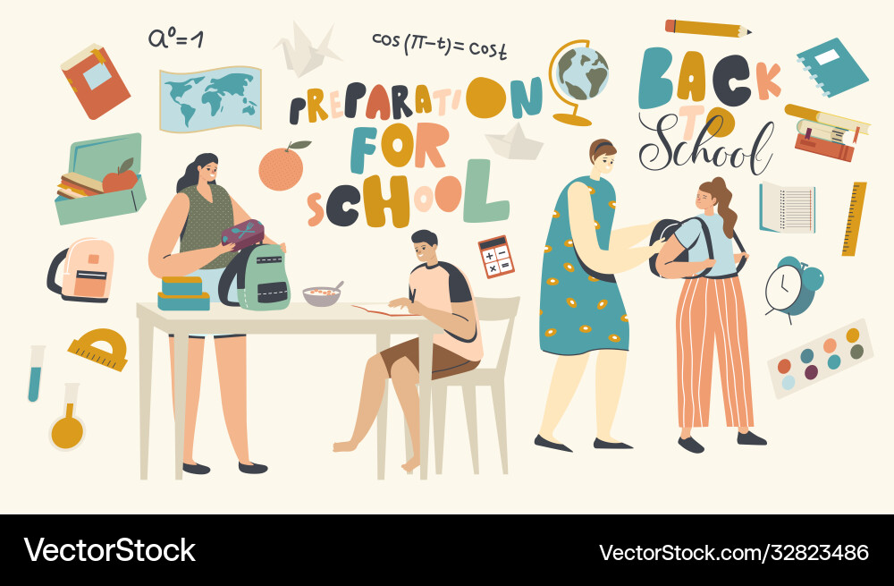 Preparation for school concept family characters Vector Image