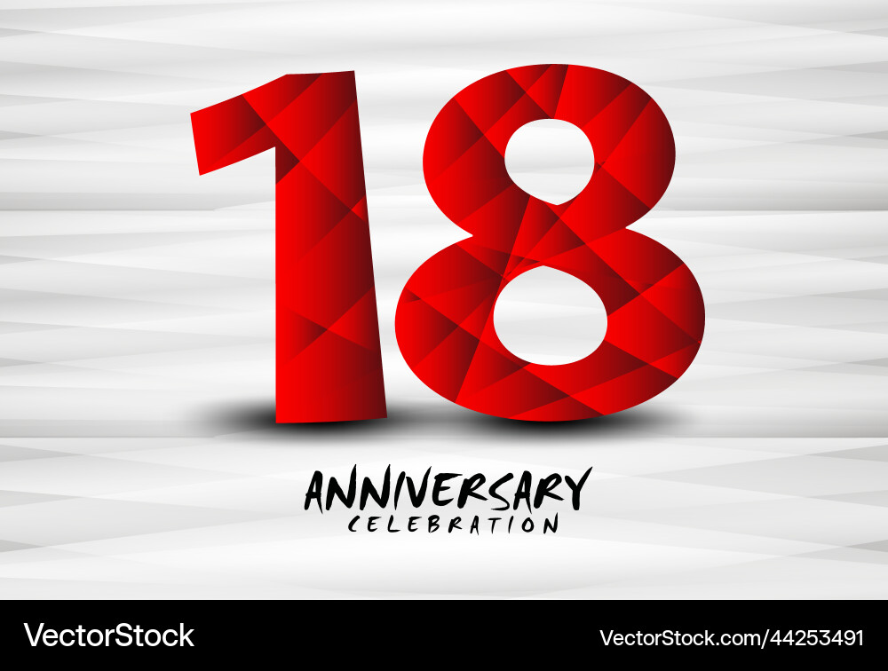 18 year anniversary celebration logo red polygon Vector Image