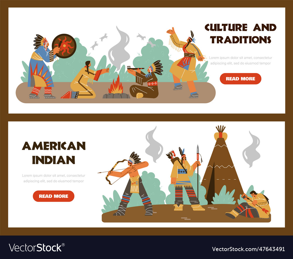 Cartoon poster set of native american tribe Vector Image