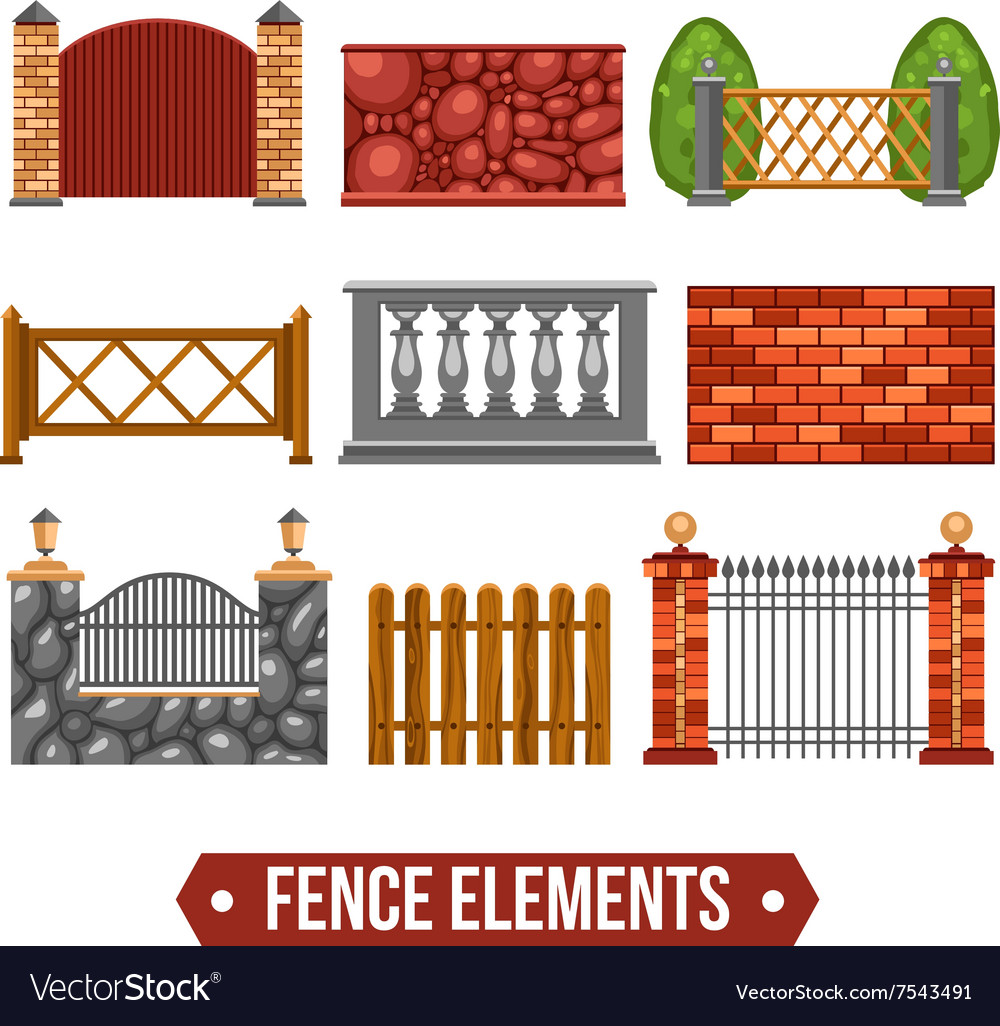 Fence design elements set Royalty Free Vector Image
