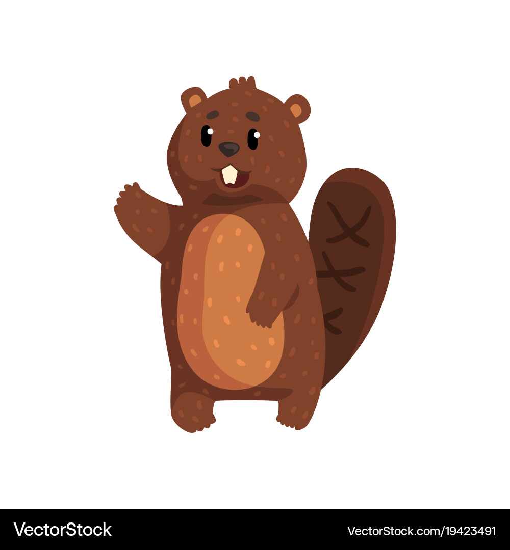 Funny beaver with brown fur shaped tail shiny Vector Image