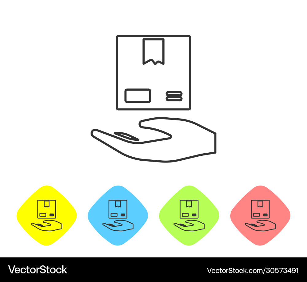 Grey line delivery hand with cardboard boxes icon Vector Image