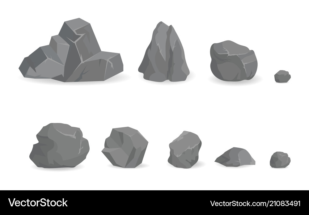 Grey stone rocks collection big and small gems Vector Image