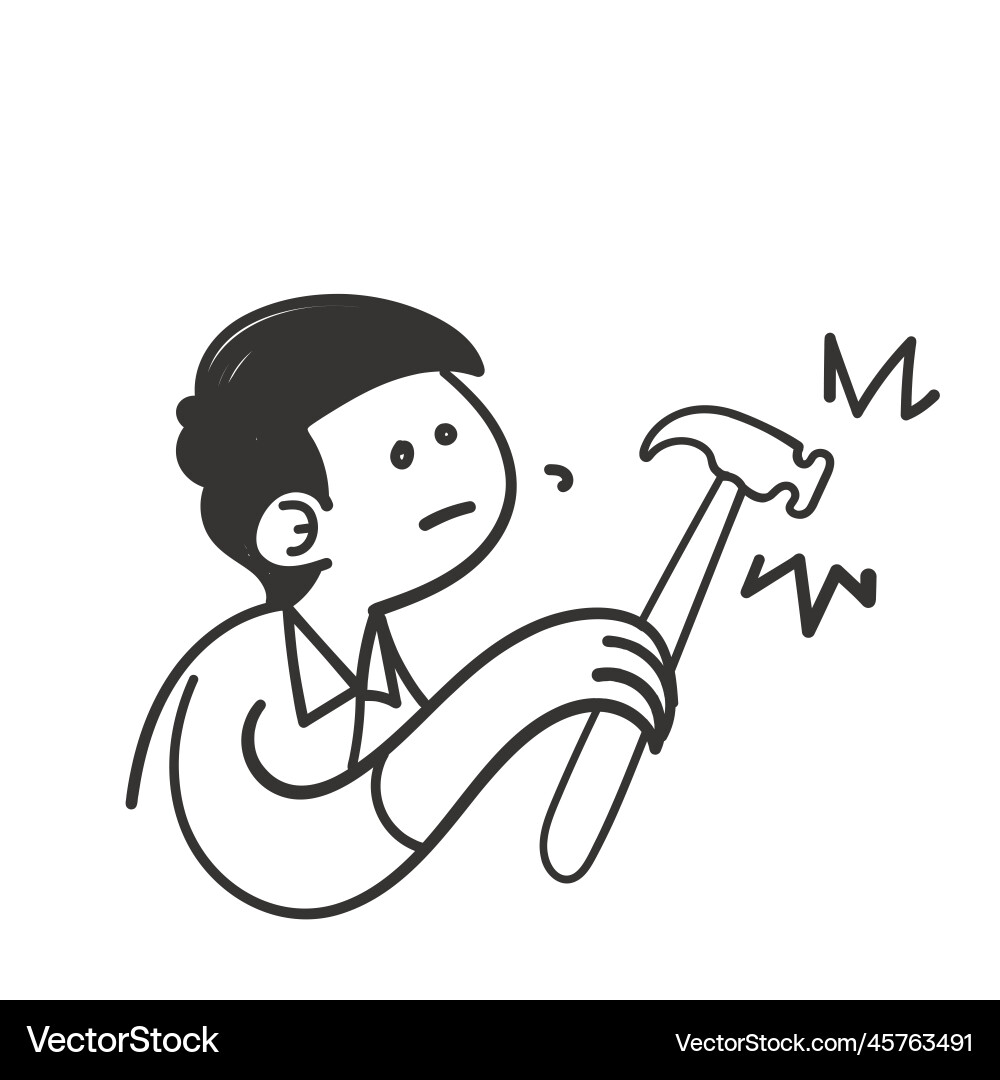 Hand drawn doodle person holding and hitting with Vector Image