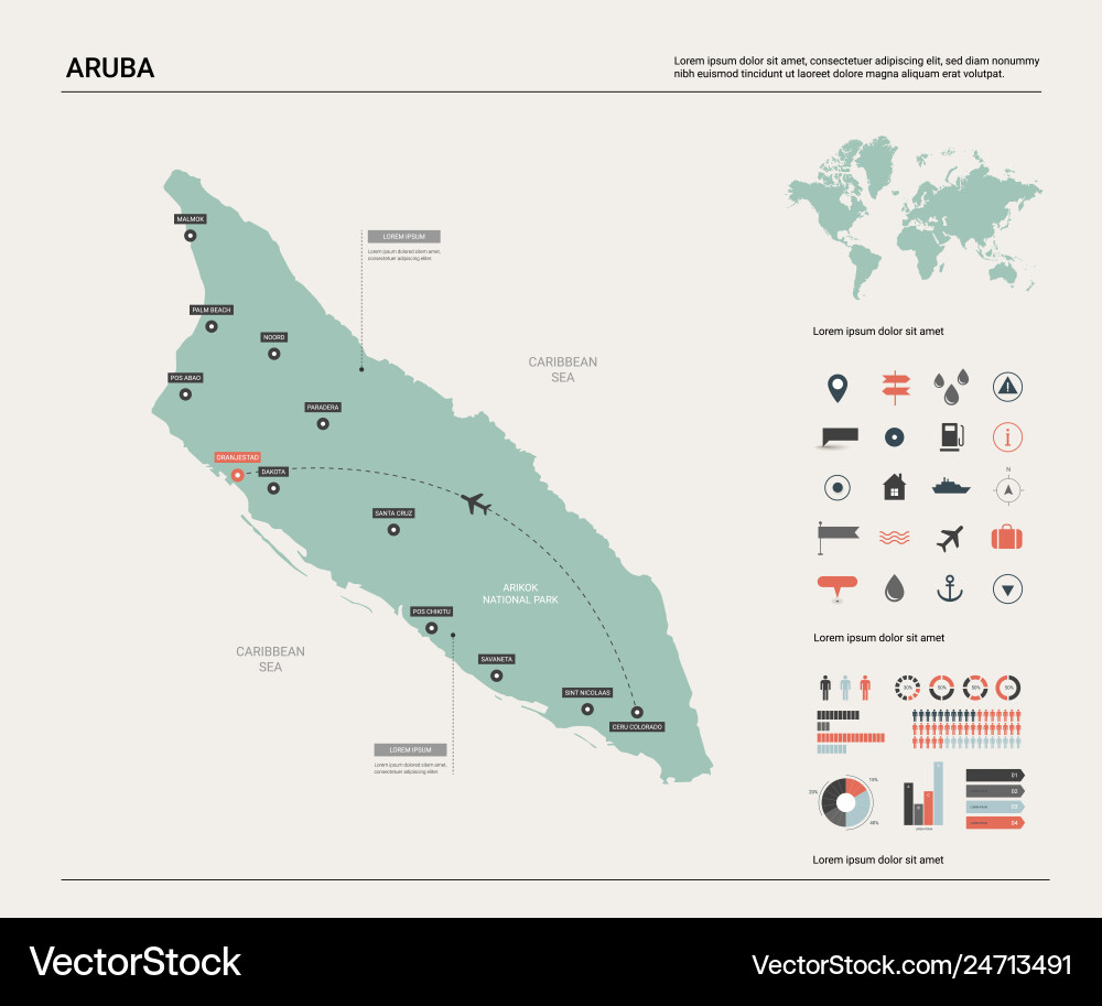 Map aruba high detailed country Royalty Free Vector Image