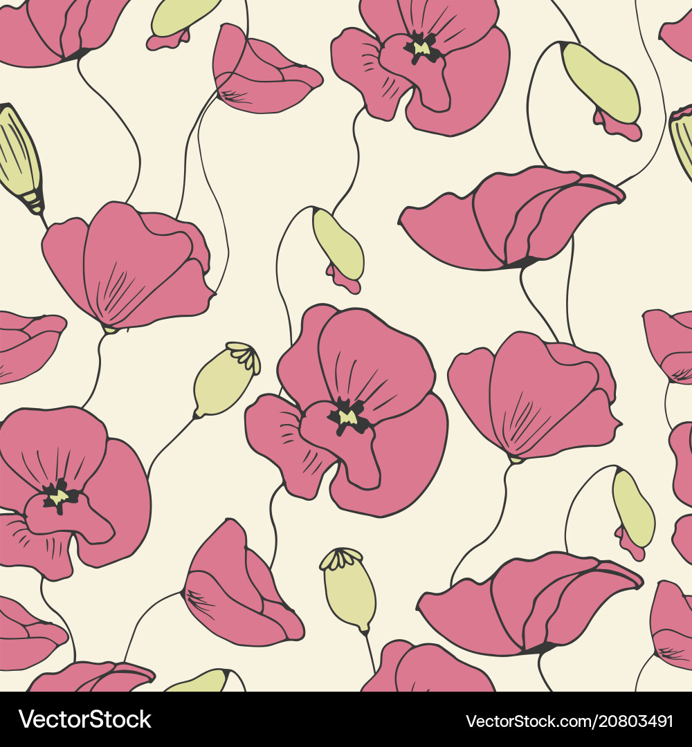 Poppy seamless flower pattern summer floral Vector Image