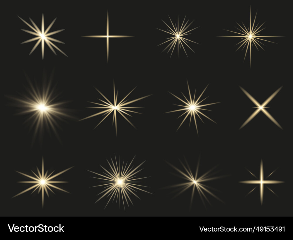 Realistic glowing sparkle shine stars collection Vector Image
