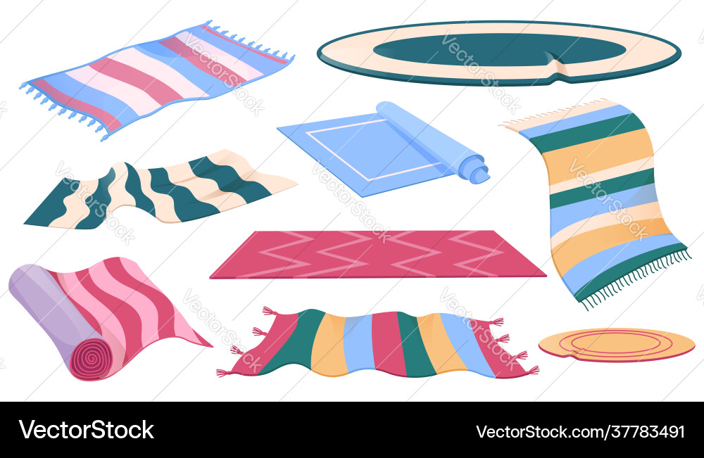 Set carpets or rugs different shapes colors Vector Image