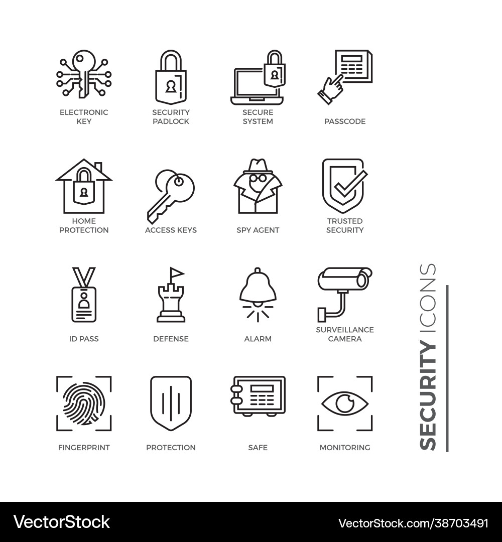 Simple set security related color line icons Vector Image