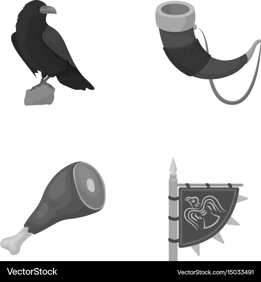Sitting crow horn with drink ham victory flag Vector Image