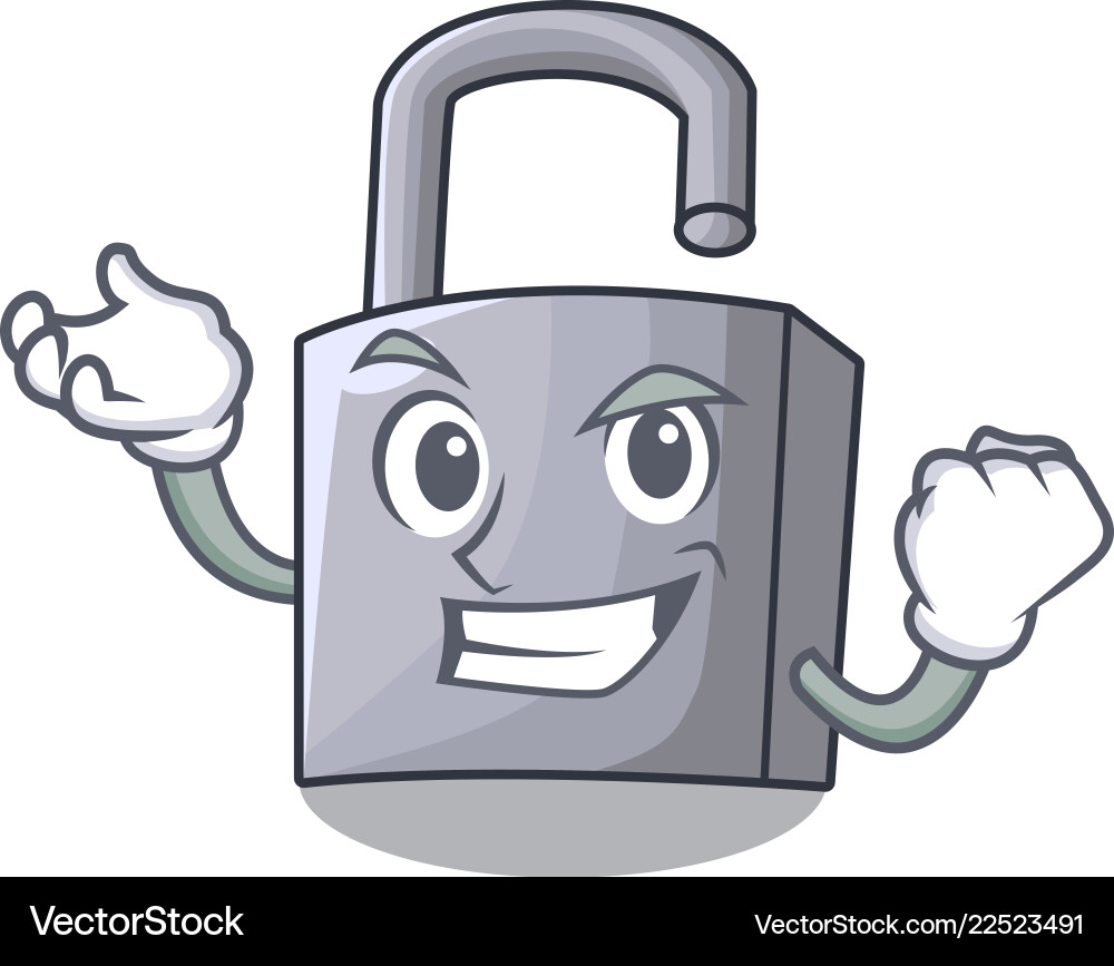 Successful cartoon unlocked padlock on the table Vector Image