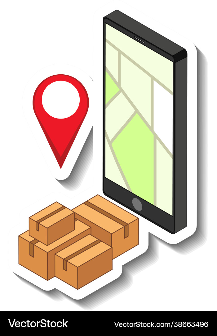 A sticker template with smartphone and pin Vector Image