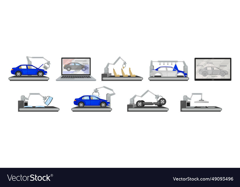 Car production and assembly line process with Vector Image