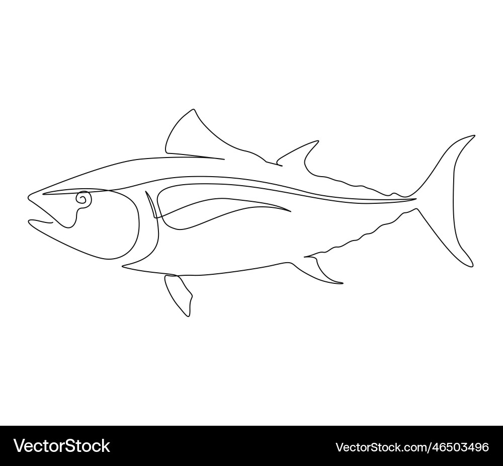 Continuous one line drawing of tuna fish simple Vector Image