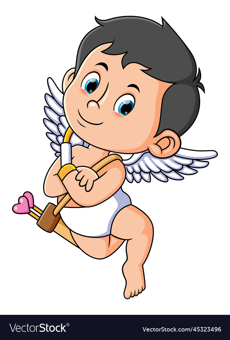 Cute cupid boy is posing with the love arrow Vector Image
