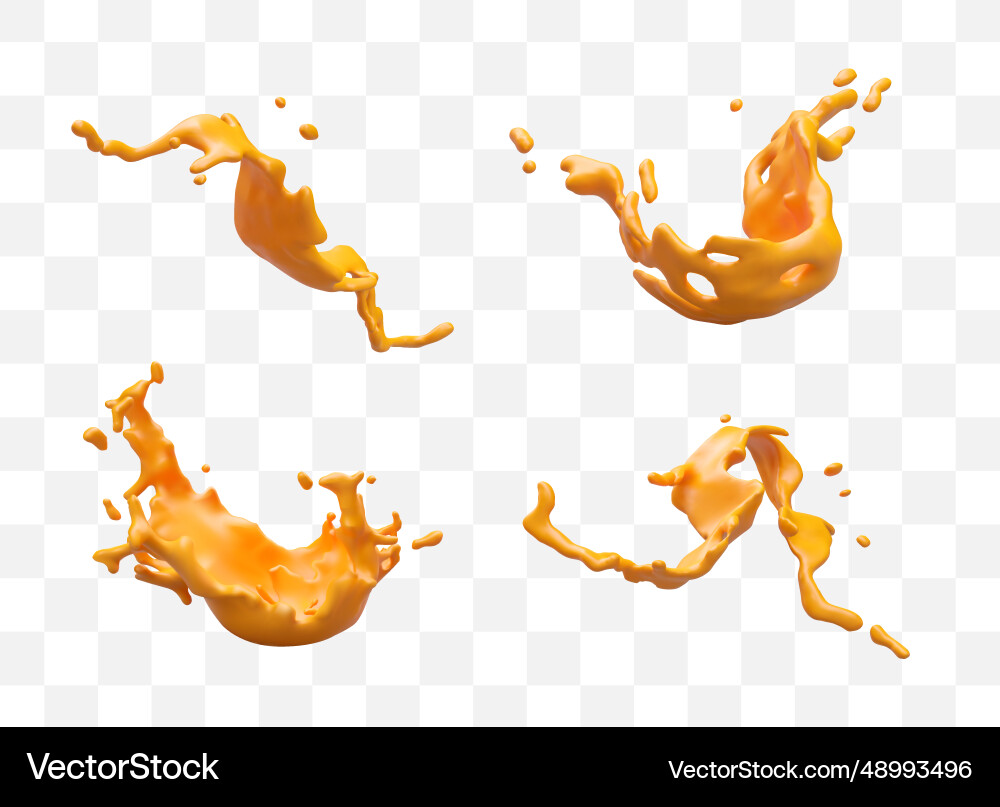 Different splash of liquid in orange colors Vector Image