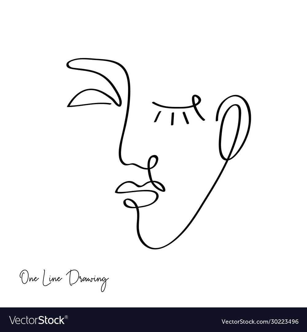 Fashion One Line Drawing Women Faces Royalty Free Vector