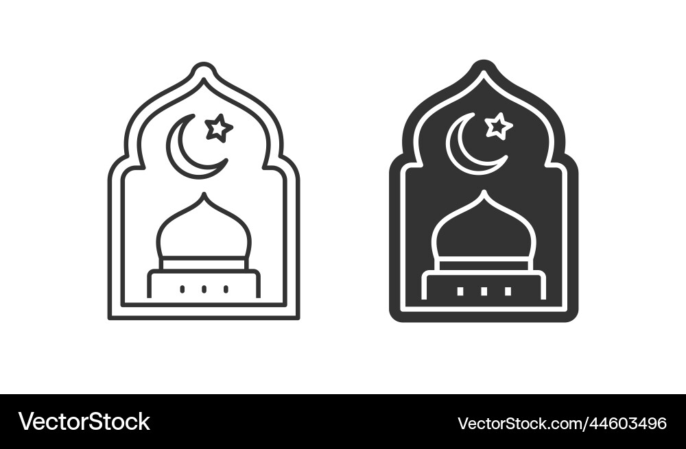 Islamic window icons with mosque and crescent Vector Image
