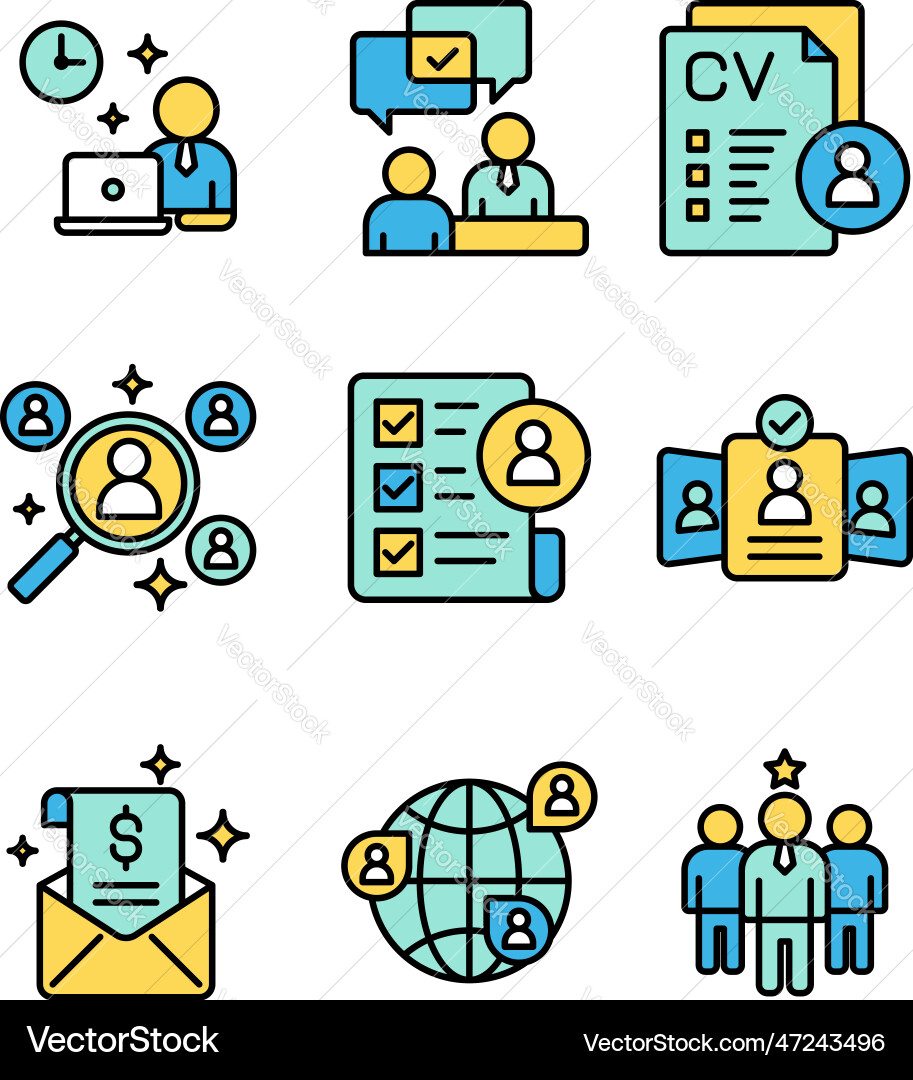 Recruitment and employee icon sheets design hr Vector Image