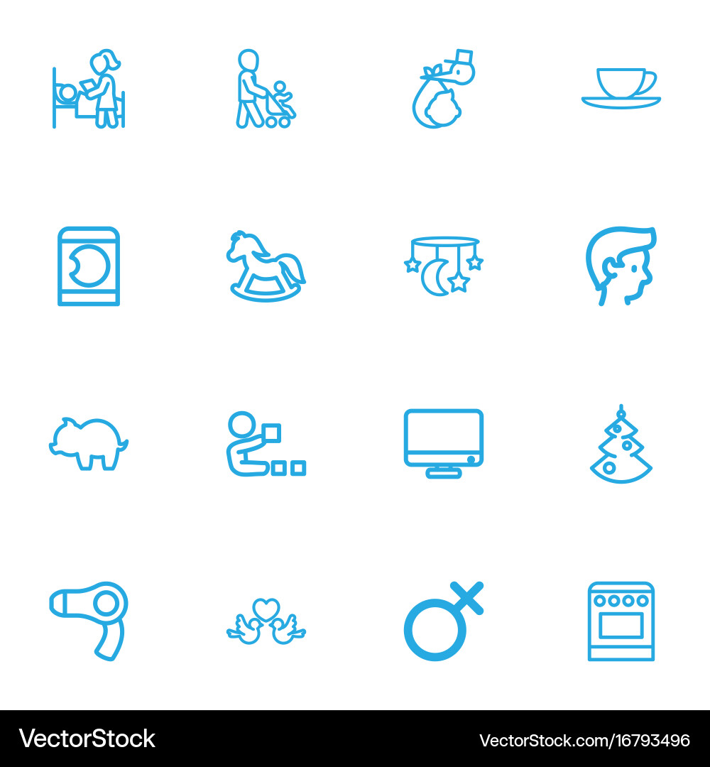 Set of 16 editable kin outline icons includes Vector Image