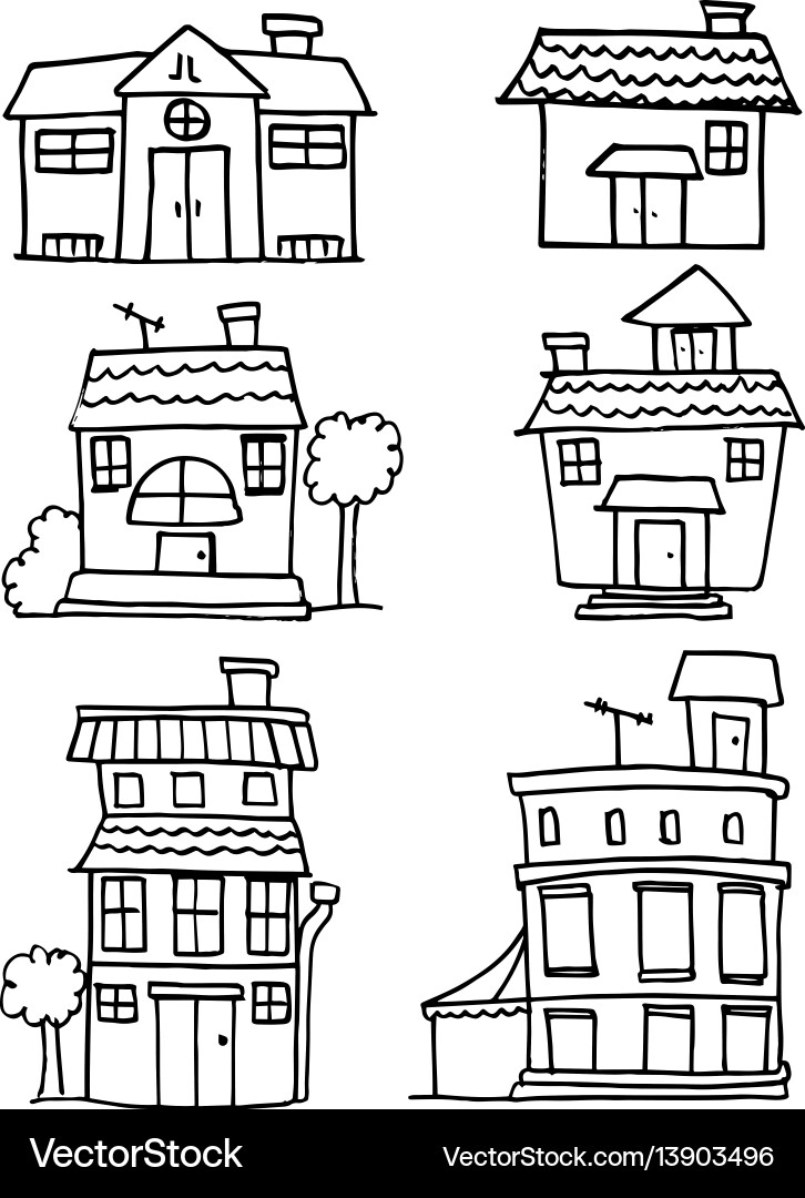 Set of house hand draw design Royalty Free Vector Image