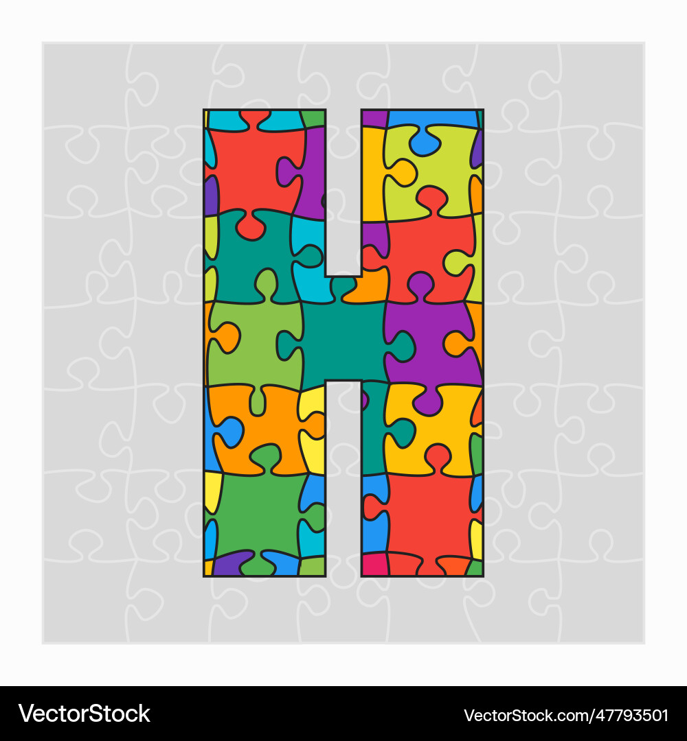 Colorful puzzle letter - h jigsaw creative font Vector Image
