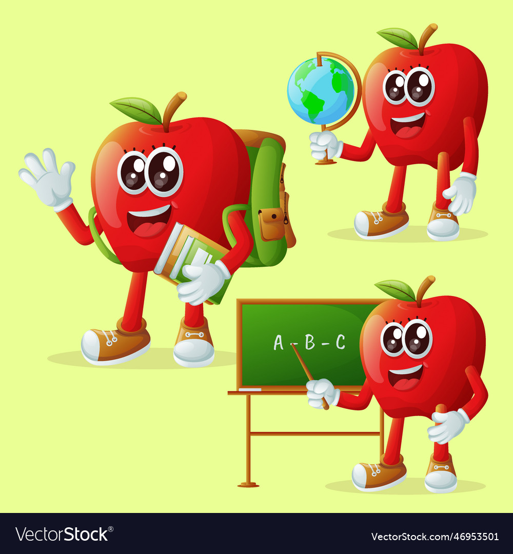 Cute apple characters in education Royalty Free Vector Image